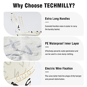 TECHMILLY Large Storage Basket for Girls and Boys, Collapsible Laundry Hamper with Long Handles, Toy Bins for Nursery, Kids Room Décor