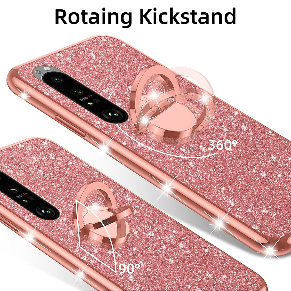 nancheng for Sony Xperia 1 III Phone Case (2021) with Ring Kickstand Lanyard Shockproof Protection Cover - Rose Gold