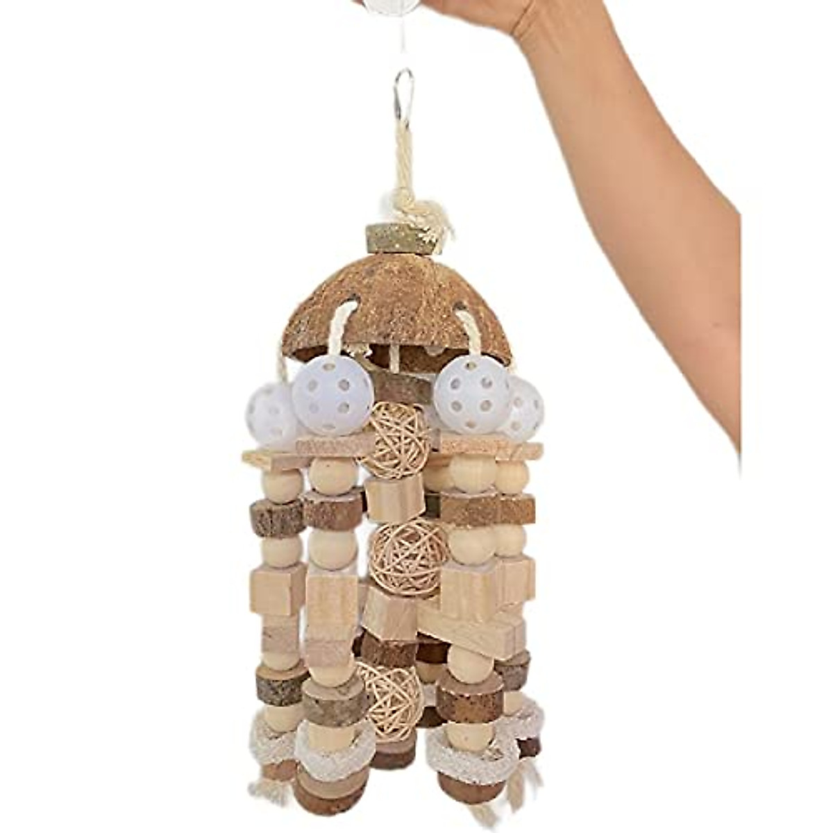 AIRUIFENG Bird Parrot Toy, Large Parrot Toy Natural Wood Blocks Chewing Toy for African Grey Cockatoos Amazon Conure Eclectus Medium Large Parrot Birds