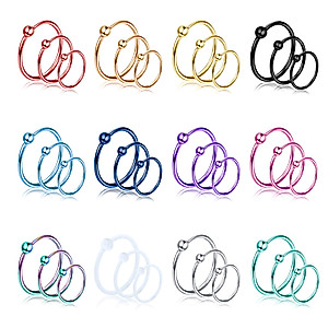 ORAZIO 36Pcs Surgical Steel Nose Ring Hoop for Women 20 Gauge Nose Piercing Jewelry Septum Ring Cartilage Helix Piercing 6-12mm