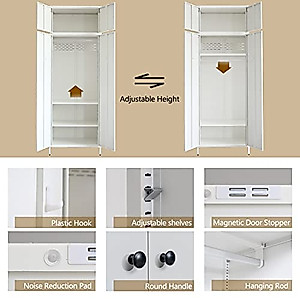 BESFUR Wardrobe Closet, Metal Armoires and Wardrobes with Adjustable Hanging Rod, Top Cabinet, 20" D*31.5" W*90.5" H - White