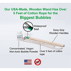 Bubbleventi Giant Bubble Kit | Made in USA | Includes 2 Wooden Wands, a Tips and Tricks Booklet, and 1 Bubble Mix - Makes 4 Gallons of Big Bubble Solution |Use atBirthdays andFamily Fun