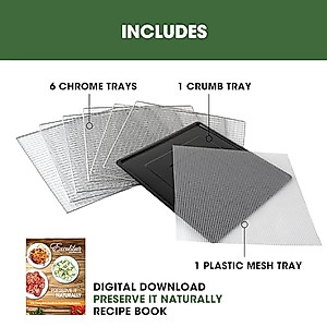 Excalibur Electric Food Dehydrator Select Series 6-Tray with Adjustable Temperature Control Includes Chrome Plated Drying Trays Stainless Steel Construction and Glass French Doors, 700-Watts, Black