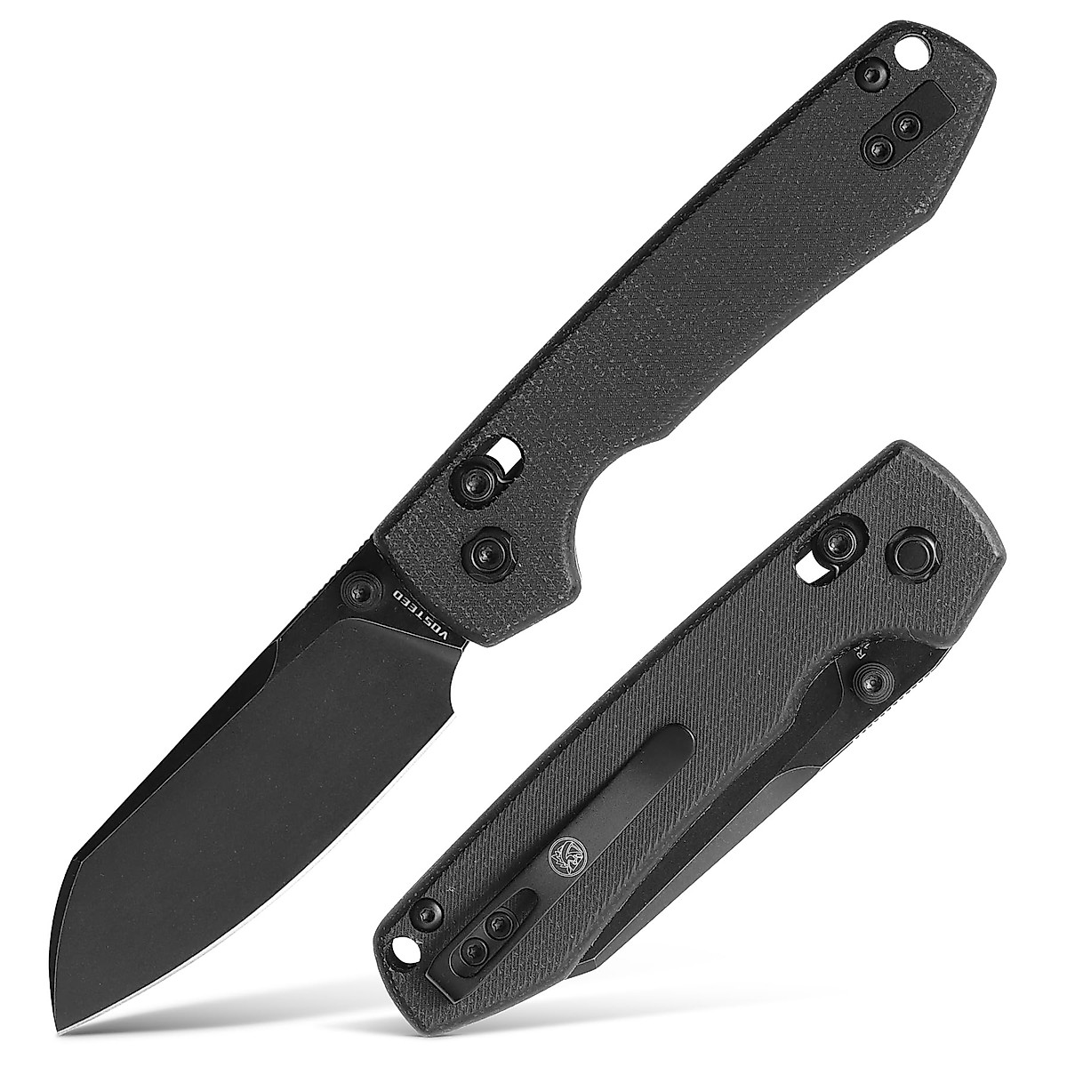 Vosteed EDC Knife, Lightweight Folding Pocket knife with Clip for Men and Women, Crossbar Lock Knife with 3.25" Sandvik 14C28N Steel Cleaver Blade, Micarta Handle for Camping, Hiking - Raccoon