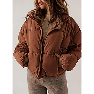 Dokotoo Women's Winter Bomber Puffer Jacket with Zipper, Drawstring Hem, and Pockets - Medium Orange