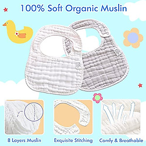 Bibs Baby Muslin Bibs unisex-Baby Drool Bibs Lap-shoulder Drool Cloths Adjustable Multi-Use Scarf Bibs 8-Layer 100% Organic Cotton With Super Absorbent& Soft Drooling Bibs Breathable for Boys Girls