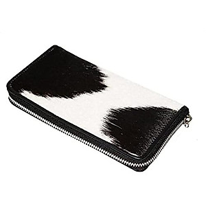 Womens Zipper Wristlet Cowhide Clutch - Black White Cow Hide Cow Skin Leather Hand Clutch Zip Phone Wallet Clutch Card Case 8' X 4' - Gift for her