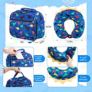 Redbaker 6 Pcs Kids Luggage Set 18 Inch Kids Rolling Luggage Gift for Christmas Kids Suitcase for Girls Boys Kids Suitcase(Dark Blue, Dinosaur Style)