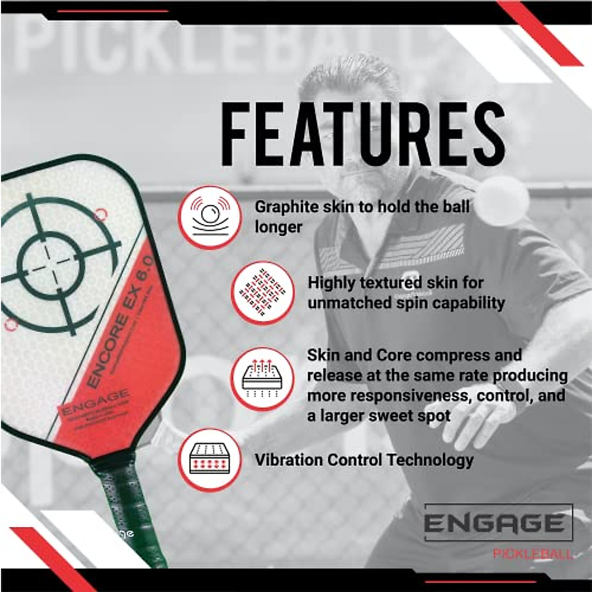 Engage Pickleball Encore EX 6.0 Pickleball Paddle - Pickleball Paddles with Thick Polymer Core - USAPA Approved Pickleball Paddles Pickleball Rackets for Adults - Standard (Purple)