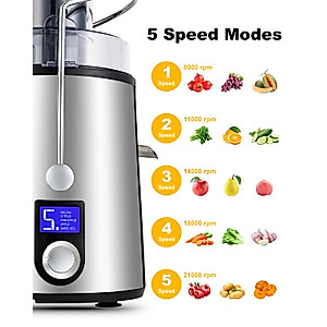 1000W 5 Speeds LCD Screen Centrifugal Juicer Machines Vegetable and Fruit, Realife Juice Extractor with Big 3" Wide Chute, Anti-drip Compact Juice Maker, Easy Clean, High Juice Yield, BPA Free
