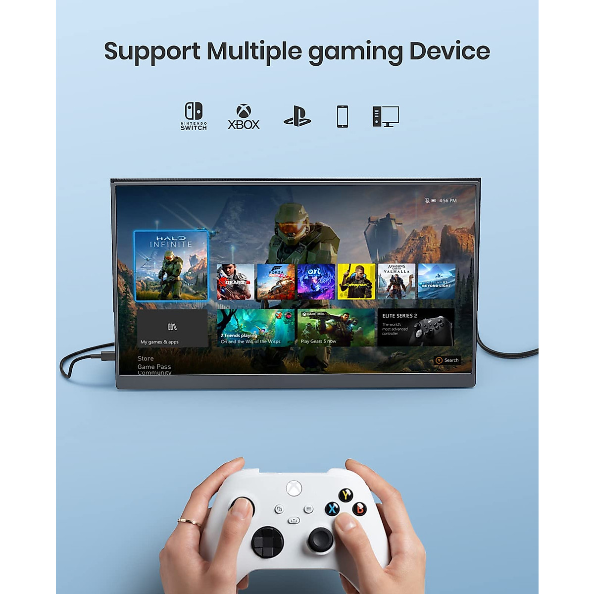 KekeBite Portable Monitor 17.3 inch FHD 1080P Laptop USB C HDMI Gaming Ultra-Slim IPS Display w/Smart Cover & Speakers,Plug&Play,External for PC Phone Mac Xbox PS4, E4