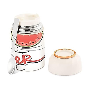 CUPADA Cat Watermelon Food Jar, Funny Summer Time Insulated Hot Food Jars Vacuum 17OZ with Folding Spoon for Work Trip Picnic Camping