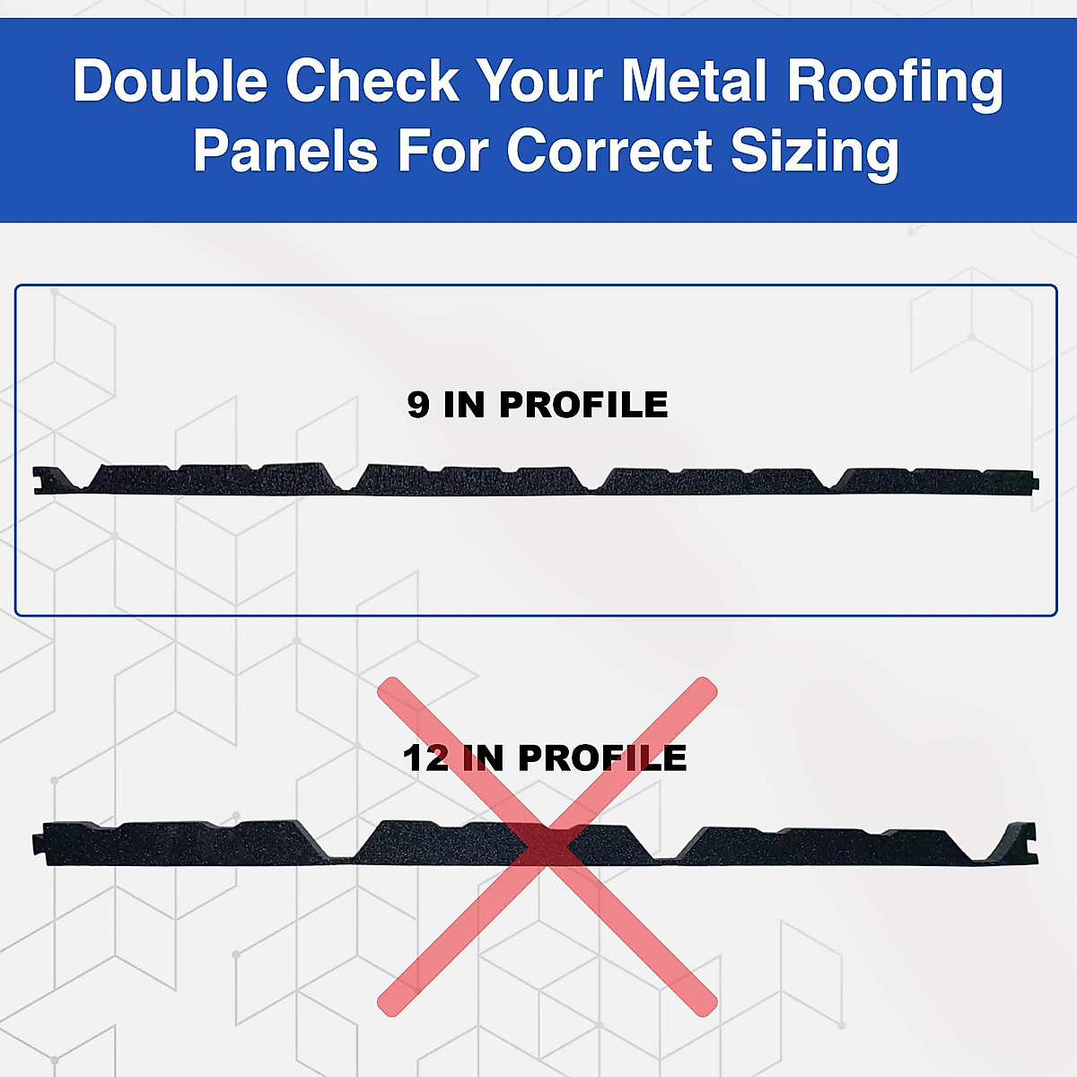 Duco 9in Classic Rib Profile Foam Closure Strips for Metal Roofing Panels - 3 ft Long Outside Roof Closure Strips (20 Pcs)