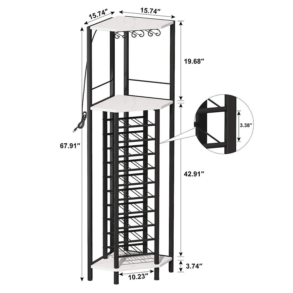Homeiju Corner Wine Rack with Glass Holder and Led Strip Light, Corner Bar Wine Racks Free Standing Floor, Industrial Corner Bar Cabinet for Kitchen, Dining Room, Living Room or Cellar