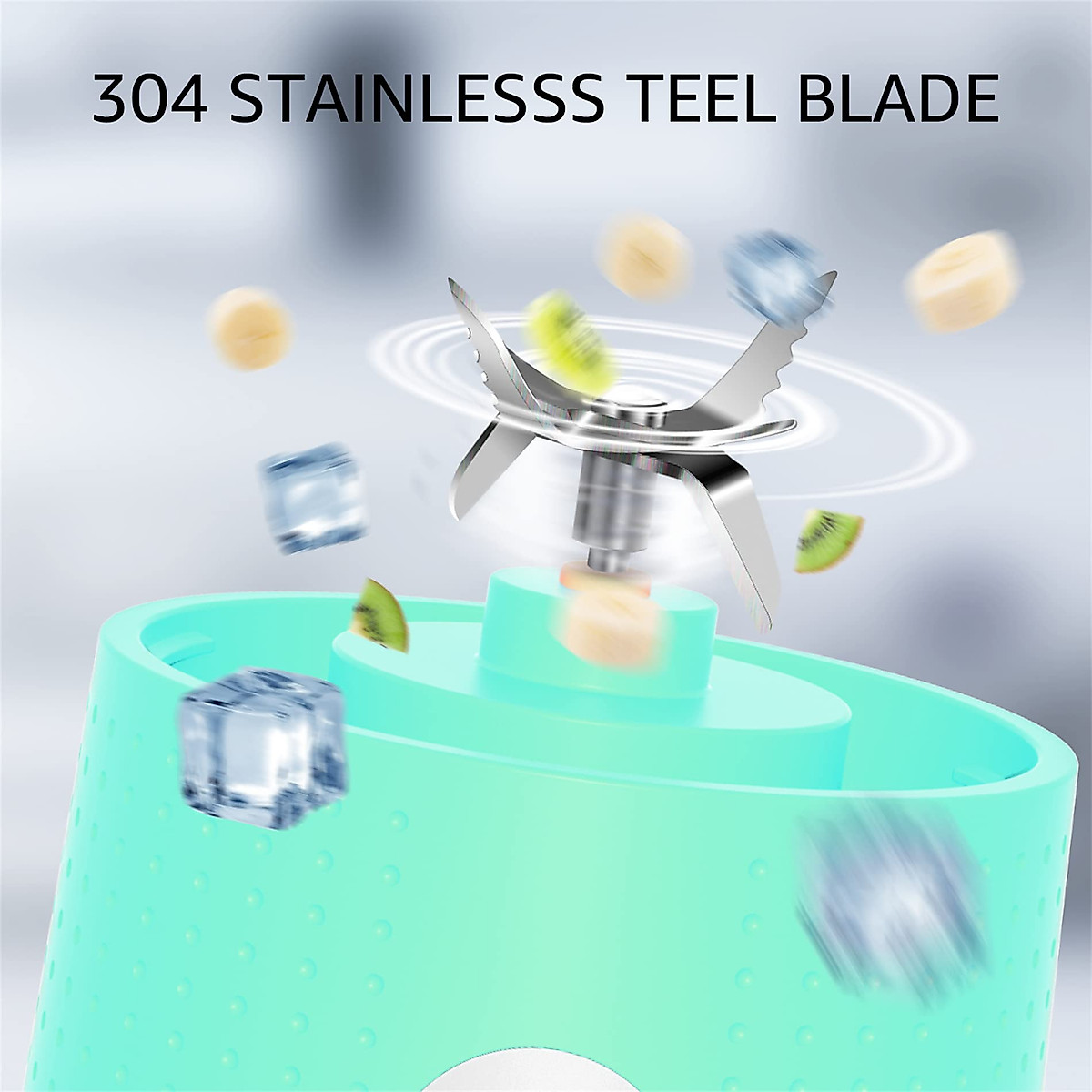 VOTSUPKITDINOK Portable Blender for Smoothies, USB Rechargeable, 6pcs 3D Blades, 13.5Oz, Cleansing Brush for Travel, Office and Sports, Mint Blue