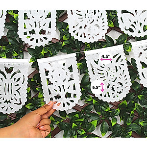Mini white banners, 5 Pack Papel Picado Mini flag garlands, Fiesta decoration, Cinco de Mayo, Mexican Wedding, Taco Tuesday Features butterflies, flowers, suns and cactus.