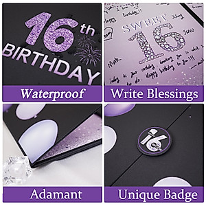 Roetyce Sweet 16 Party Decorations, Purple Sweet 16 Guest Book, 16th Birthday Decorations for Girls, Sweet 16 Birthday Gifts, Jumbo 16th Birthday Card Signature Board, 16 Years Old Bday Party Supplies