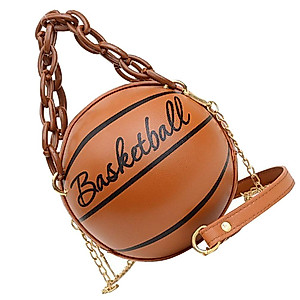 Basketball Shape Handbags Fashion PU Round Purse Tote Shoulder Bag Adjustable Strap Messenger Bag for Women Girls