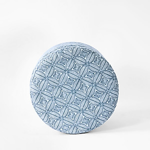 HomePop Upholstered Round Storage Ottoman Home Décor|Upholstered Round Foot Rest Ottoman -Blue Indigo Print Large