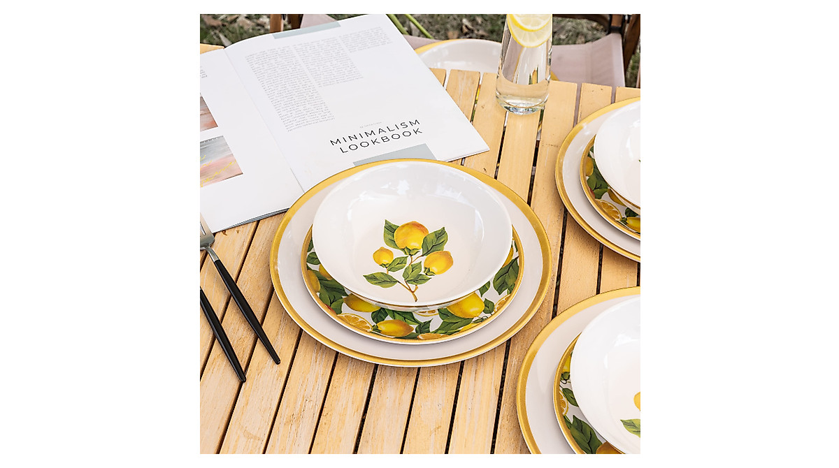 Lemon Melamine Dinnerware Set for 4 | Durable & Stylish