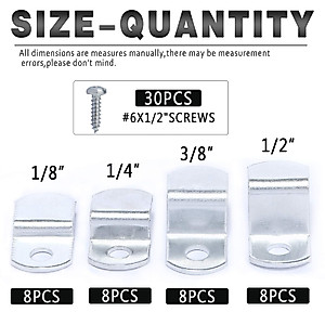 FENFEI Offset Canvas Clips with Screws, 32 Pack Heavy Duty Picture Framing Mirror Clips (1/8 inch, 1/4 inch, 3/8 inch, 1/2 inch)