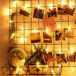 Dopheuor Photo Clip String Lights LED Battery Operated Starry Fairy Copper String Lights with Clips Warm White for Pictures Bedroom Wall Patio Halloween Thanksgiving Christmas Party Wedding Décor