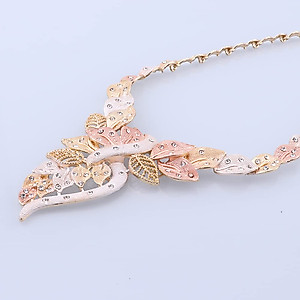 NA African Dubai Gold Jewelry Nigerian Crystal Necklace Hoop Earrings Ring Women Italian Bridal Jewelry Sets Wedding Accessories (Colorful)