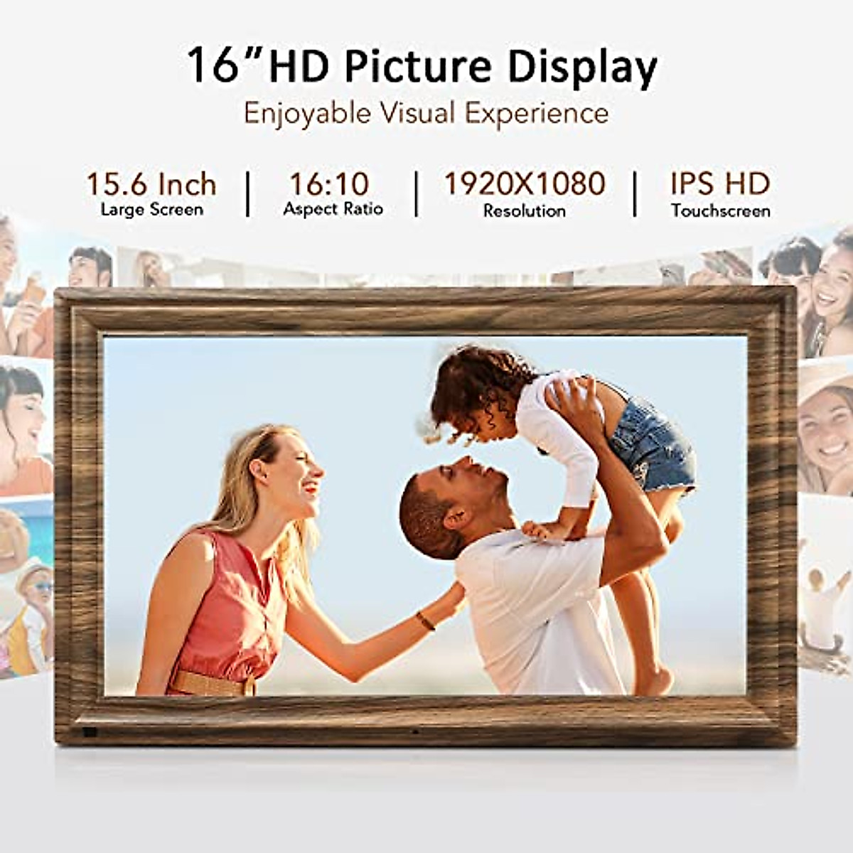 16 Inch Large Digital Picture Frame, Canupdog Digital Photo Frame with 32GB Storage Wall Mountable, Auto-Rotate, Motion Sensor Share Photo Video via App