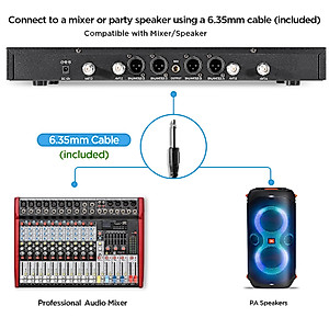 Bietrun 4-Channel Wireless Microphones System with 4 Rechargeable Handheld Mics, UHF Metal Dynamic Cordless Mics for Karaoke, Singing, Church, Family Theater(Auto Connect/295FT Range/Fixed Frequency)