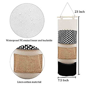 Wall Hanging Storage Bag, Over The Door Organizer, Wall Mounted Hanging Closet Organizer, 3 Pockets Linen Cotton Fabric Multi Functional Wall Organizer for Living Room Bedroom Bathroom (3 pack-style 4)