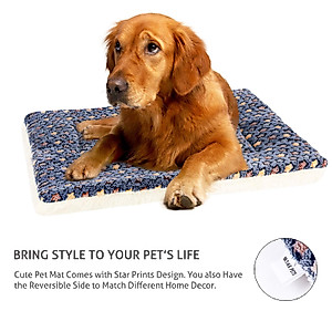 Mora Pets Dog Bed Crate Pad Ultra Soft Pet Bed with Cute Star Print Washable Crate Mat for Large Medium Small Dogs Reversible Fleece Dog Crate Kennel Mat Cat Bed Liner 35 x 22.8 inch Dark Blue