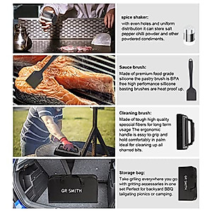 GR Smith - Grill Accessories Set for BBQ - Stainless Steel Grilling Utensils - Spatula Scraper Tongs Cooking Utensils Carrying Bag Kit - Kitchen & Outdoor Camping Griddle Tool - Easy Clean -32 Pcs