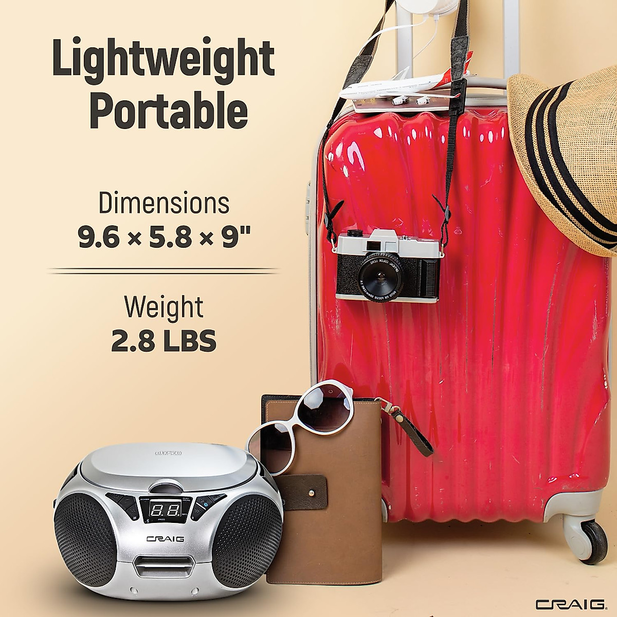 Craig CD6925 Portable Top-Loading Stereo CD Boombox with AM/FM Stereo Radio Bluetooth Wireless and AUX Port (Silver, Bluetooth)