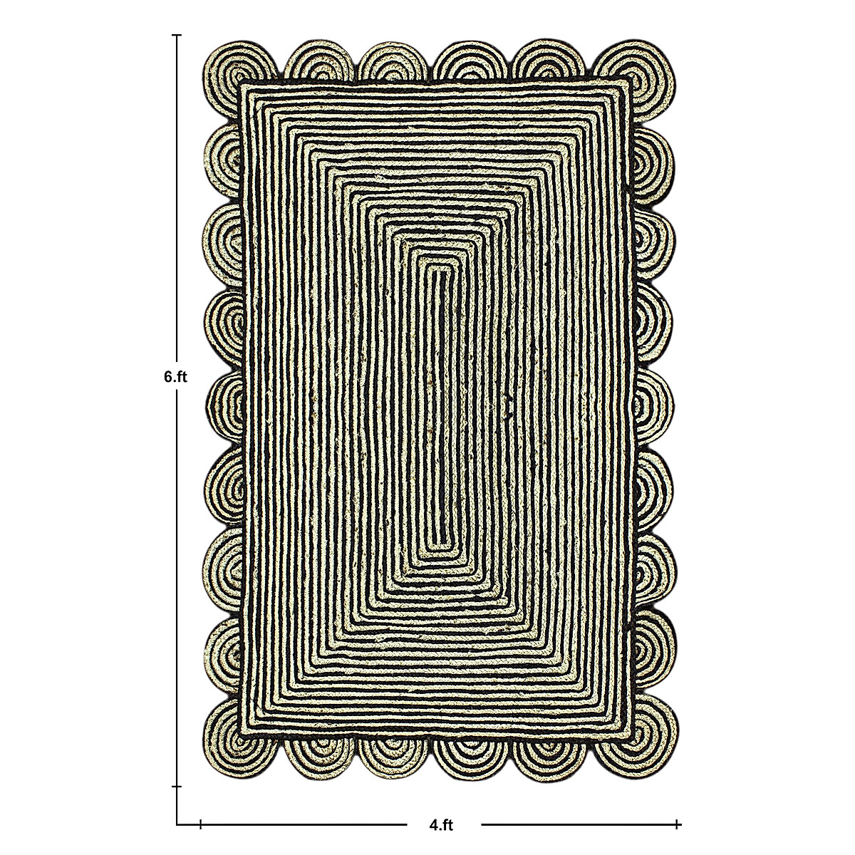 CASAVANI Collection Square Area Rug - 10x10 Feet Black Braided Jute Rug Geometric Kilim Rug Indoor Outdoor Use Carpet Flatweave Rugs for Bedroom Bedside Custom Mat Dining Table Mat