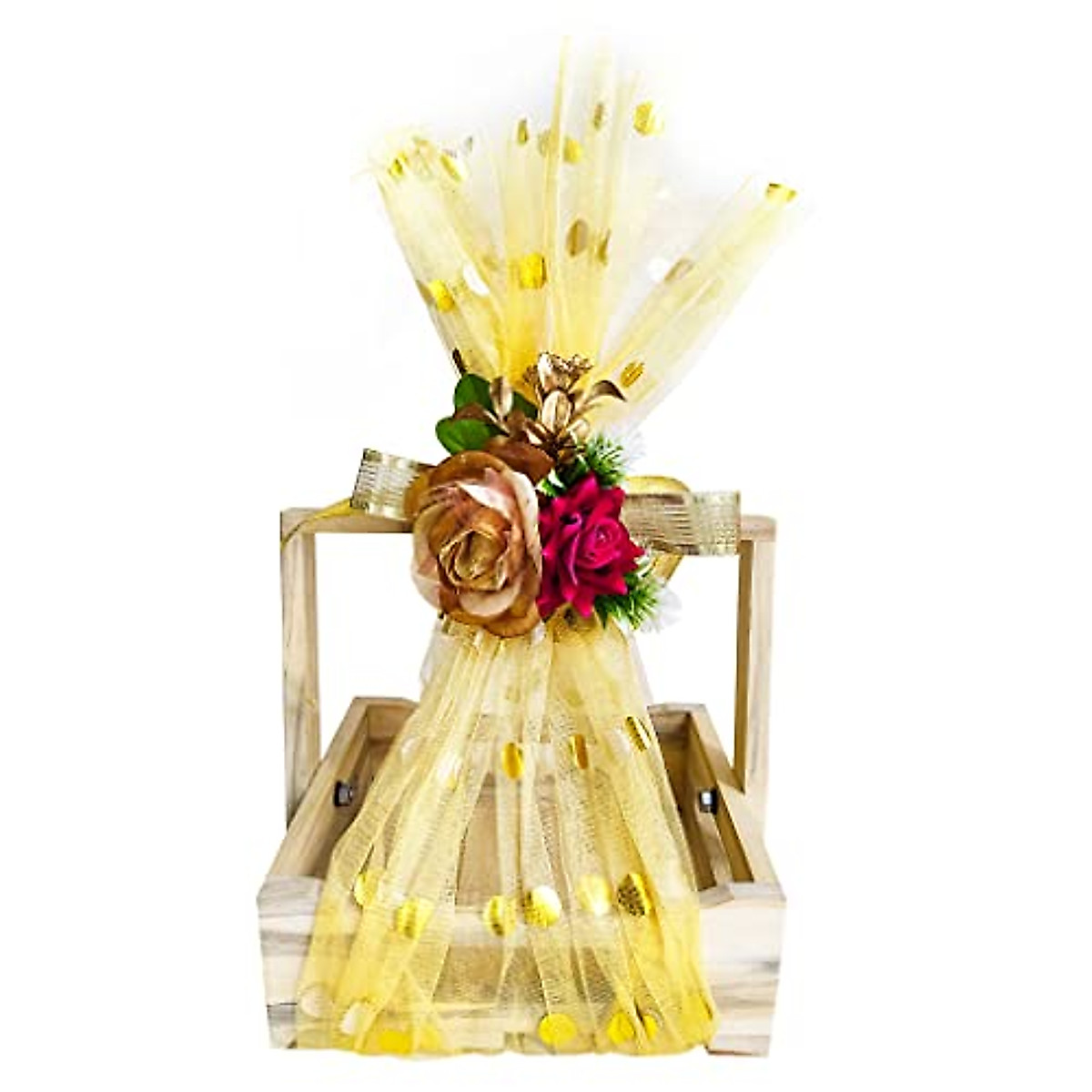 Hathkaam Empty Wooden Tray Basket, Gift Basket Kit for Diwali Celebration, Christmas, Birthday Party with Handle for Flower Fruits Empty Storage Basket for Organizing Portable Handmade Eco-Friendly