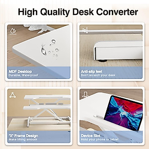 JYLH JOYSEEKER Standing Desk Converter 30 Inches Sit Stand Desk Riser, Height Adjustable Sit Stand Desktop Riser Workstation for Home Office with Keyboard Tray for Laptop, White