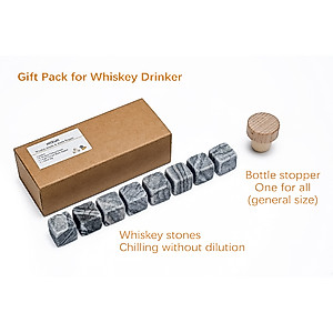 Whisky Stones, Set of 8 Scotch Rocks with Bottle Stopper, The Starter Pack for Whisky/Scotch/Bourbon Drinker, Gift Idea for Christmas/Birthday/Father's Day - Aiizun