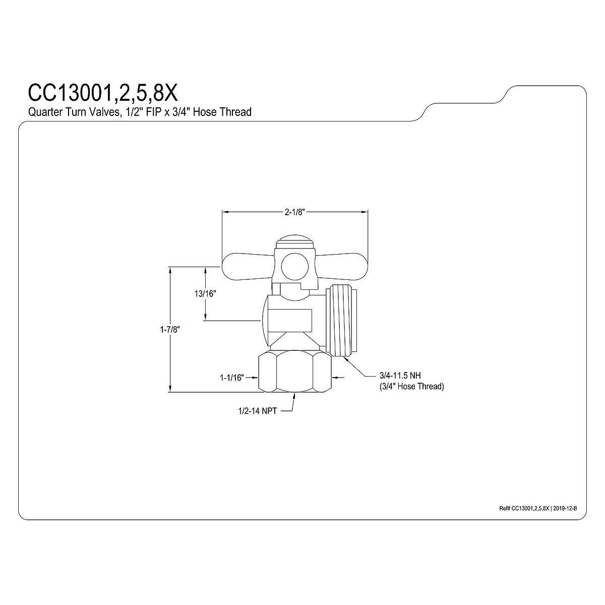 Kingston Brass CC13001X Vintage 1/2-Inch IPS X 3/4-Inch Hose Thread Cross Handle, 2-1/8-Inch, Polished Chrome