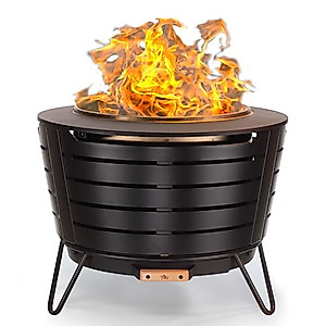 TIKI Brand Smokeless 24.75 in. Patio Fire Pit, Wood Burning Outdoor Fire Pit - Includes Wood Pack, Modern Design with Removable Ash Pan and Weather Resistant Cover, Black