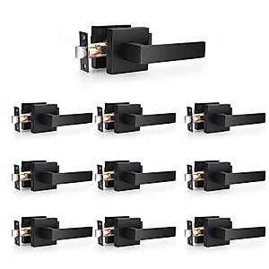 Probrico 10 Pack| Matte Black Passage Door Levers Interior Heavy Duty Square Door Handles, Hall/Closet Non-Locking Door Levers for Pantry Utility Room, Contractor Pack