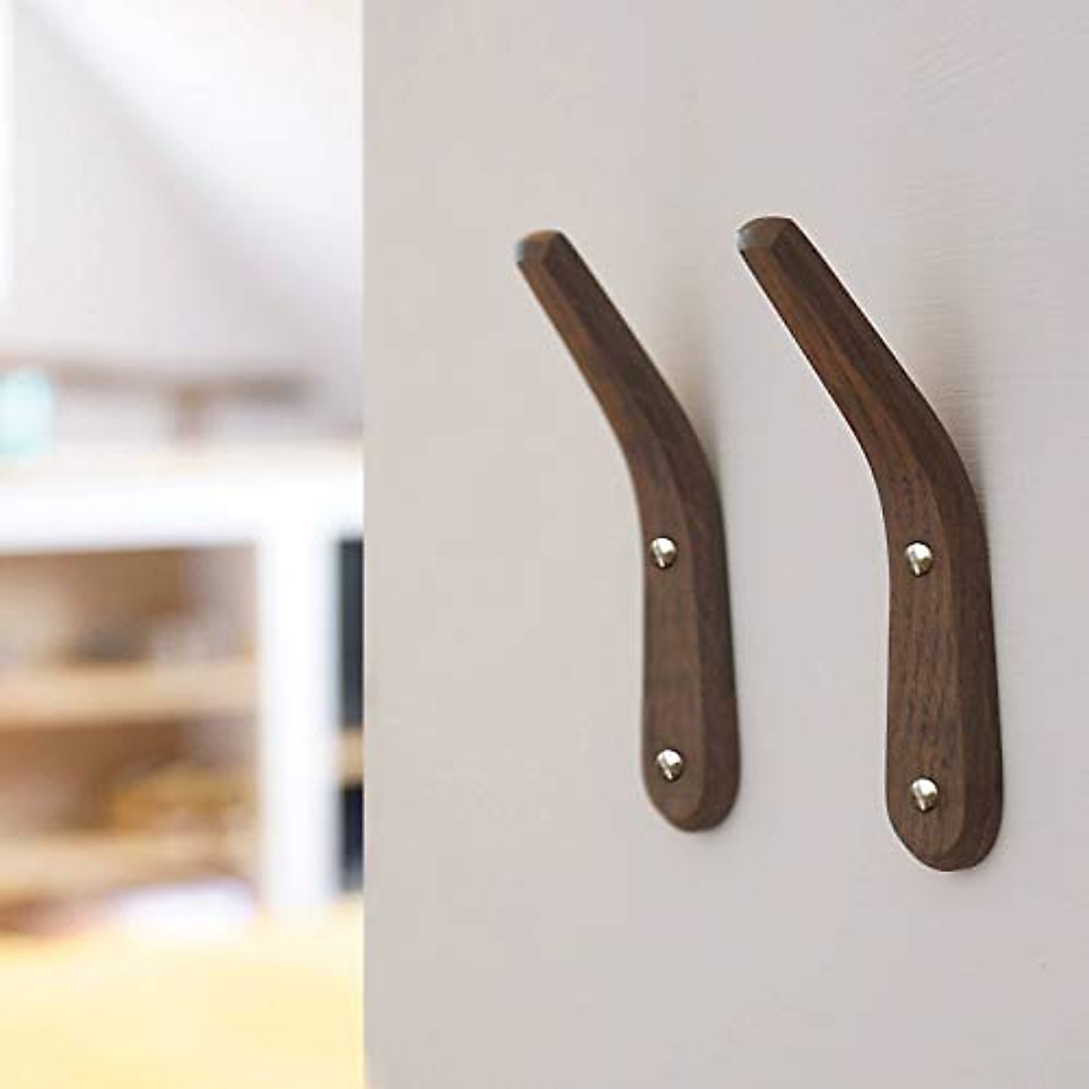 Mid Century Modern Wall Hook, 4 Pcs Wooden Coat Hooks, Peg Rack Bathroom Hanger Rustic Towel Hangers, Black Walnut Wood for Hanging Coats Hats Bags Towels