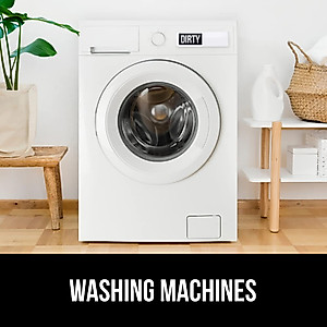 Gorilla Grip Dishwasher Clean and Dirty Magnet Sign, Optional Adhesive, Magnetic, Easy Read, Non-Scratch, Heavy Duty Shutter Slide Magnets for Dish Washer, Kitchen Accessories, 7x2, White