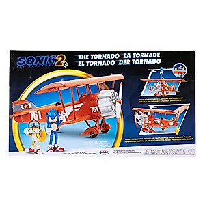 SONIC THE HEDGEHOG 2 The Tornado Playset - Biplane Vehicle, Sonic Figure and Exclusive Tails Figure, Spin The Planes Propeller and Pose Sonic on The Wings with This Interactive Playset!