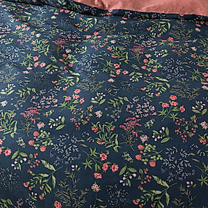 NEWLAKE Cotton Duvet Cover Queen Size - Soft Breathable Duvet Cover Set 3 Pieces with Zipper Closure, 1 Duvet Cover 90x90 Inches and 2 Pillow Shams, Navy Classic Floral Pattern