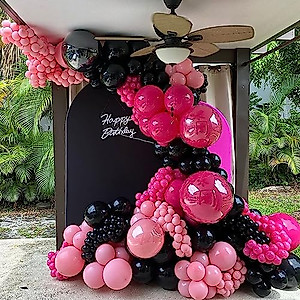 Pink and Black Balloons, 55PCS Rose Gold Hot Pink Black Party Balloons Set Metallic Rosegold Confetti Helium Balloons Dusty Rose Pink Black Latex Balloon for Girl Birthday Princess Wedding Decorations