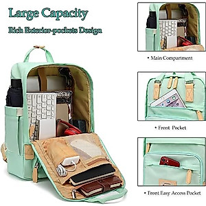 KeKour Laptop Backpack for Women,14 Inch Work Laptop Bag with USB Port Travel Computer College Casual Daypack for Weekender (Green)