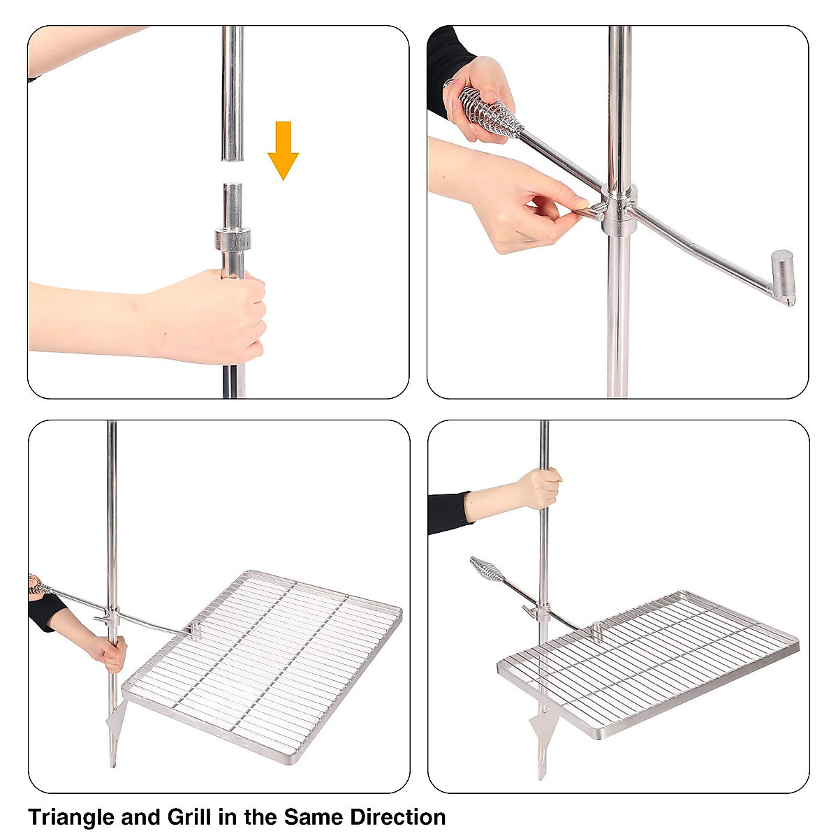 REDCAMP Stainless Swivel Campfire Grill Grate, Heavy Duty Fire Pit Grill with Carrying Bag for Open Flame Cooking