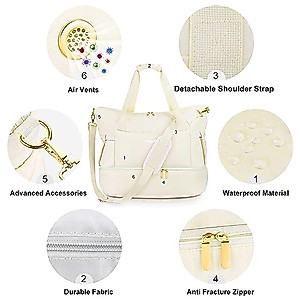 Travel Duffle Bag for Women, Weekender Bag, Gym Bag with Wet Pocket and Shoe Compartment for Overnight, Air Travel Carry on (Beige)