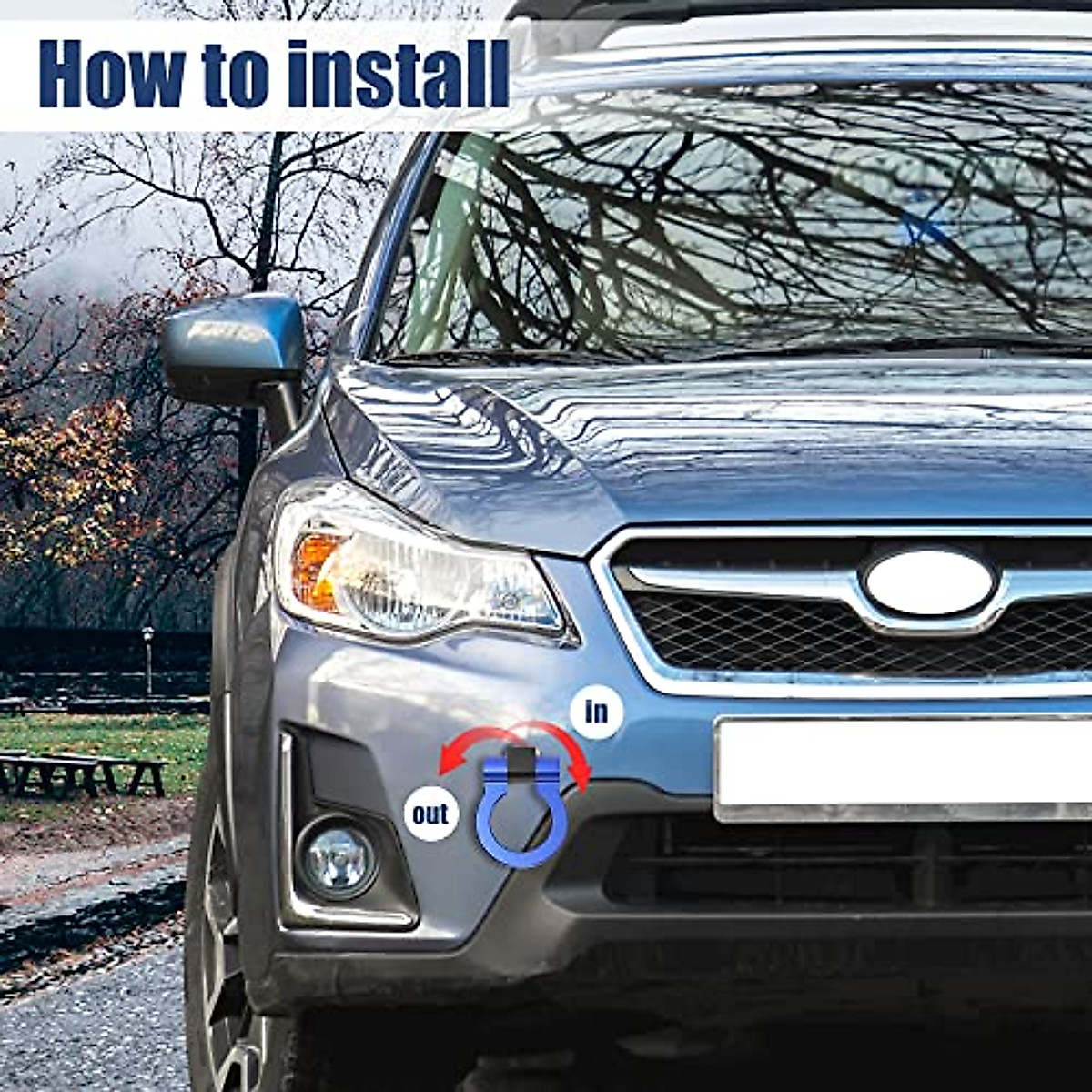 X AUTOHAUX Blue Aluminum Alloy Front Bumper Trailer Ring Eye Towing Tow Hook Screw for Subaru Impreza WRX BRZ