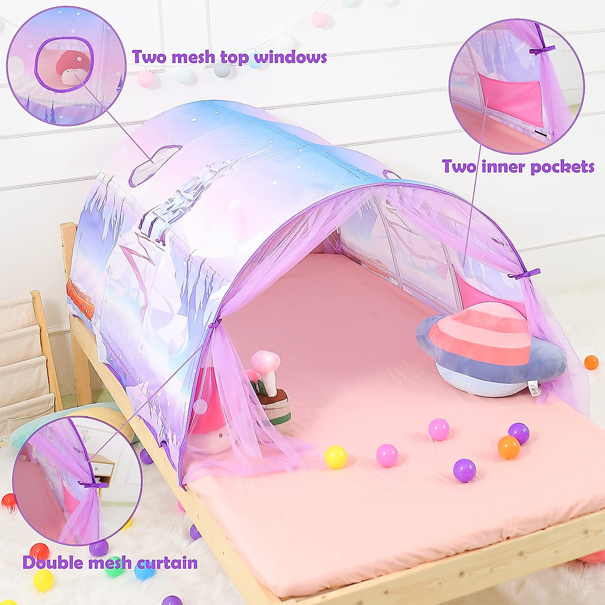 Bed Tent for Kids Lucky Castle Toddler Bed Tent Foldable Game House for Children Play Tents for Girls Boys Sleeping Canopy Playhouse